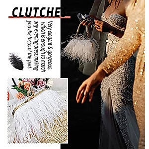 Zakia Real Natural Ostrich Feather Evening Clutch Shoulder Bag Party Bag (A-White)