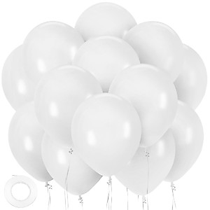 AMOR PRESENT 110PCS White Latex Balloons 12inch, Helium Balloons Party Balloons Arch with Ribbon for Birthday Baby Shower Wedding Party Decorations