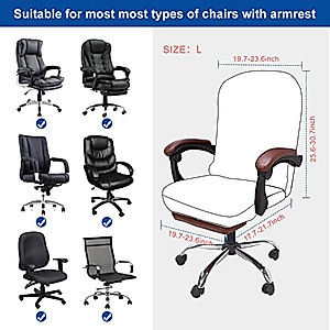 NeColorLife Office Chair Cover with Armrest Covers Stretchable Desk Chair Cover Thick Checked Jacquard High Back Office Seat Cover for Universal Rotating Chair (Large Size,Black)