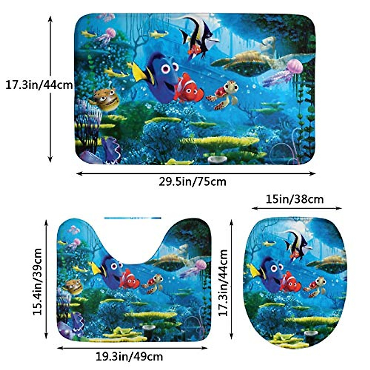 GEHIYPA Four-Piece Bathroom Shower Curtain Non-Slip Bath mat, Including Square Non-Slip Floor mat, U-Shaped mat, Toilet lid Cover mat, and a Shower Curtain(4-Piece Set)