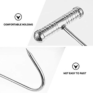 DOITOOL 2pcs T Shaped Boning Hooks Stainless Steel Meat Hook for Butchering Heavy Duty Butcher Hooks with Handle Meat Hangers for Bacon Sausage