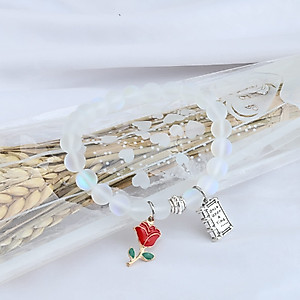 UJIMS Beauty Beast Movie Inspired Gifts Belle Rose Flower Floral Bracelet for Women Fairy Tale Jewelry Princess Gift (Rose Flower Bracelet)