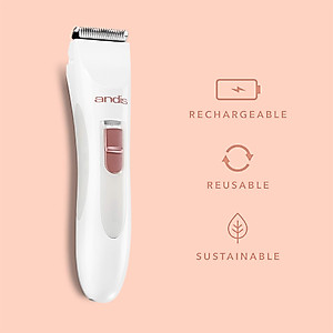 Andis 24630 Women's Personal Electric Trimmer - Detachable Stainless-Steel Blade - for Legs, Underarms Hair Removal - Rechargeable Cordless Slim Design - 6-Piece Kit, White