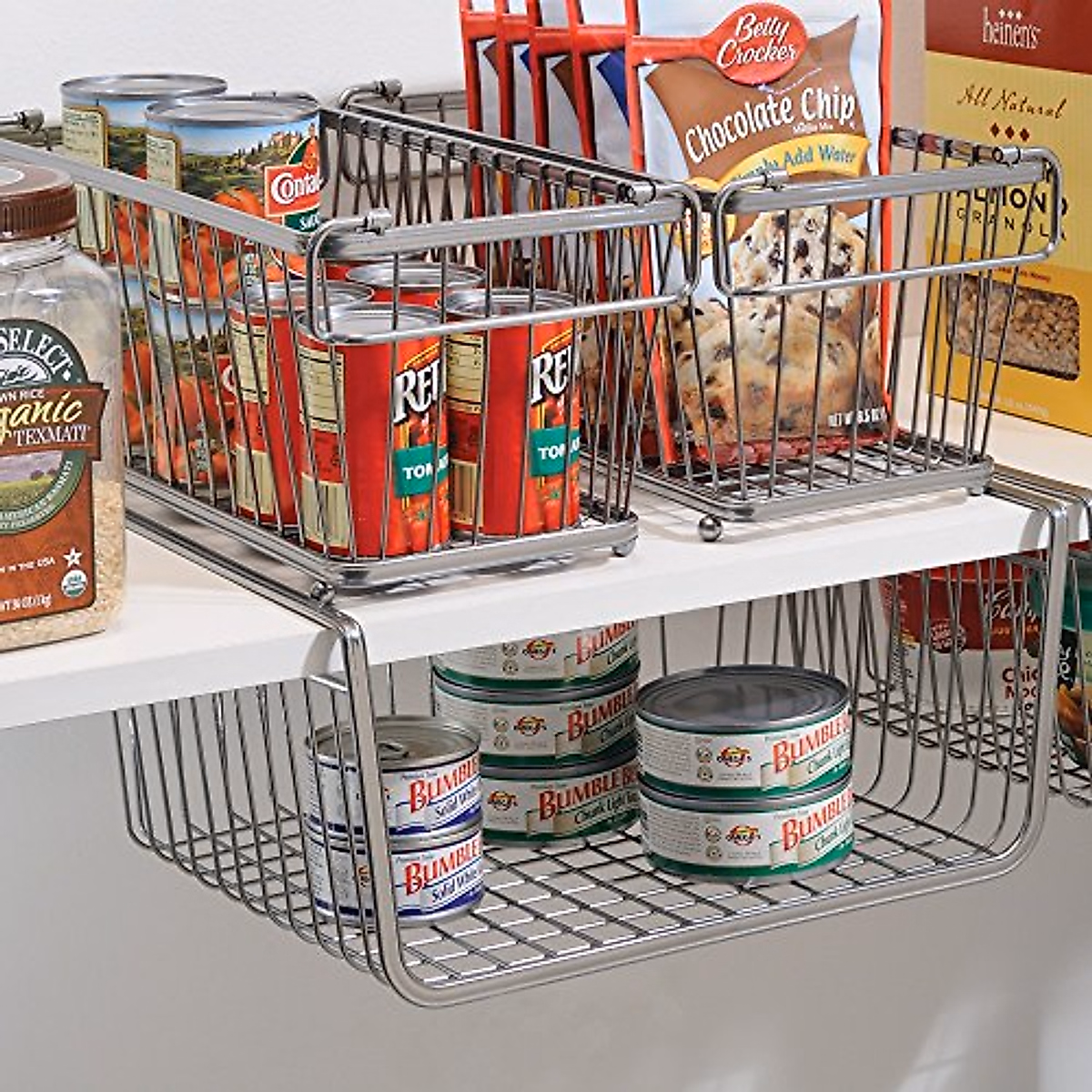 iDesign York Lyra Under Shelf Hanging Wire Storage Basket for Kitchen Pantry - Silver 13" x 10" x 6"