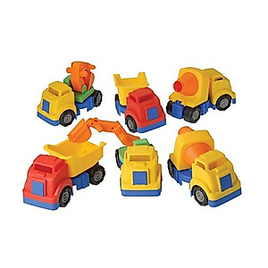 Constructive Playthings Set of Six 9 1/2" L. x 4 1/24" W. x 6" H. Construction Tough Trucks with Working Axles and Plastic Wheels for Ages 18 Months and Up