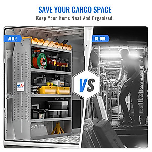 AA Products SH-6005(3) Steel Mid/High Roof Van Shelving Storage System Fits Transit, NV, Promaster and Sprinter, Set of 3 Van Shelving Units, 52''W x 60''H x 13''D