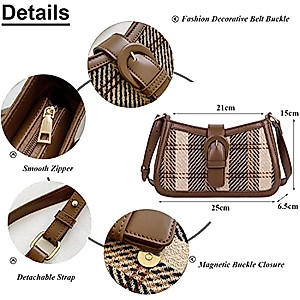 RTGGSEL Retro Women's Contrast Color Plaid Striped Saddle Crossbody Shoulder Handbags Underarm Satchel Tote Clutch Purse Hobo Bag (Brown)