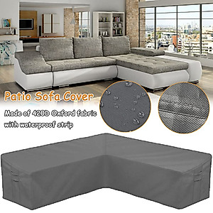 SUNSURE Patio L-Shaped Sectional Sofa Cover Waterproof Outdoor Furniture Cover 420D Heavy Duty V-Shaped Sectional Couch Cover Gray Lawn Garden Furniture Set Covers with Buckle Strap (V118x118in)