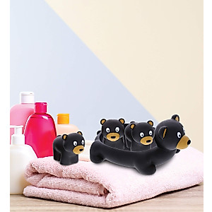 Dollibu Black Bear Family Animal Bath Squirters 4 Piece Bath Toy Set, Children Bath Toys for Bathtime & Water Fun, Girls & Boys Floating Cute Animal Rubber Squirt Toys, Pool Toys for Kids - Black Bear