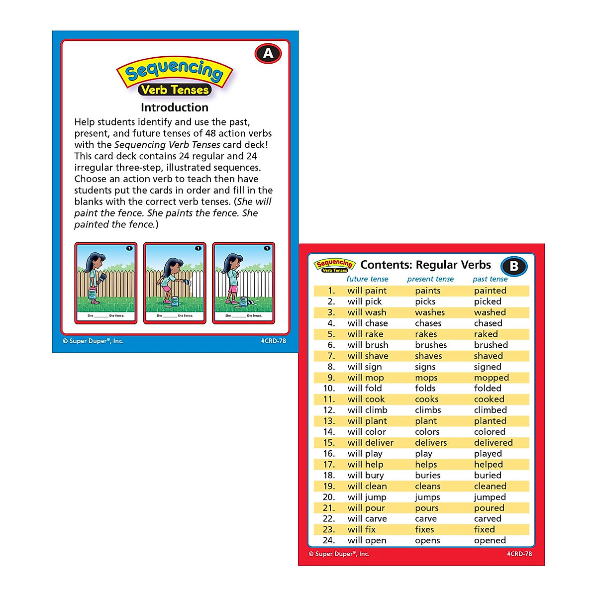 Super Duper Publications | Sequencing Regular and Irregular Verb Tenses Fun Deck | Early Reader and Grammar Flash Cards | Educational Learning Materials for Children