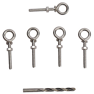 YaeCCC 5 Pack Stainless Steel T316 Shoulder Eye Bolts 1/4" x 3", Heavy Duty Eyebolts with 1 pc Drill bit