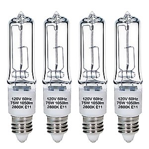 GMY JDE11 120V 75W T4 Mini Candelabra Bulb, 1050lm Warm White, 2800K Clear Dimmable JD E11 Halogen 75W Bulbs, 4Pack