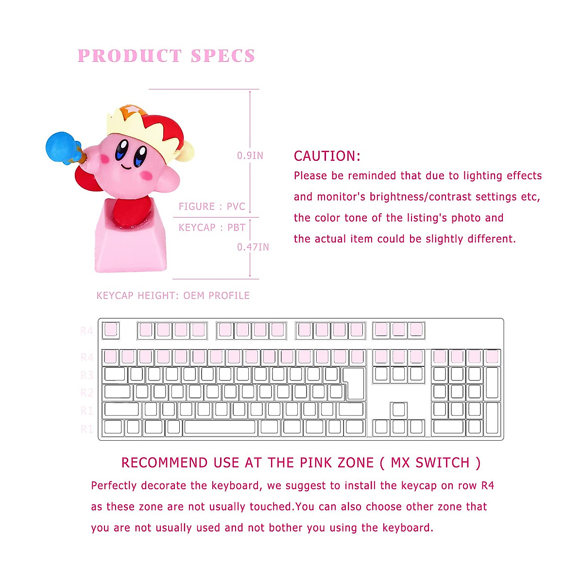 POPKEEY Kirby Keycaps Japanese Anime Pink Key Caps，Compatible with Cherry MX Switches Custom Gaming Mechanical Keyboard (Magic)