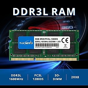TECMIYO Ram 16GB Kit (2x8GB) DDR3L-1600 SODIMM (PC3-12800S), DDR3 RAM 16GB PC3L 12800 2Rx8 1.35V/1.5V CL11 Non-ECC Unbuffered 204-Pin Notebook Laptop RAM Memory Upgrade Kit