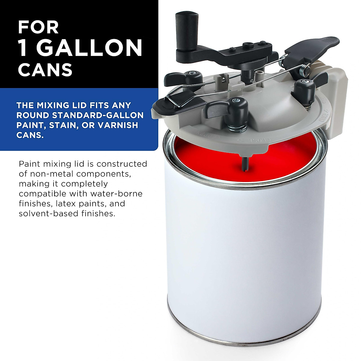 Master Elite Paint Can Mixing Lid & Pouring Spout, 1 Gallon Size - Mix Blade for Easy, Mess-Free Stirring, Pouring, Storing - Pistol Grip Handle, Stir with Hand Crank, Drill, Paint Mixing Machine