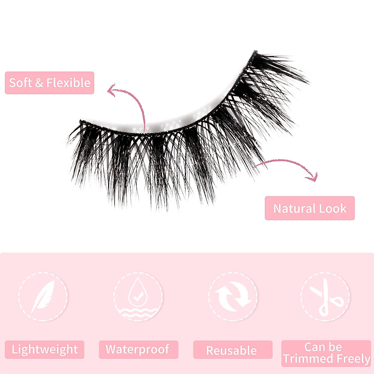 Magnetic Eyeliner with Eyelashes, Lashes Natural Look, Reusable False Eyelashes with 2 Magnetic Eyeliners & Tweezers - Easy to Wear