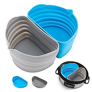 Slow Cooker Divider Liner Fit 6 QT Crockpot, 2 in 1 Reusable & Leakproof Silicone Crockpot Divider Slow Cooker Divider with 2pcs Anti-Hot Glove