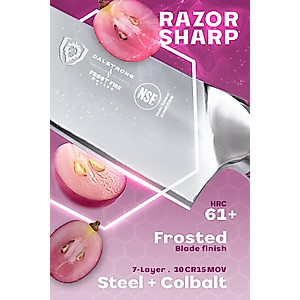 Dalstrong Chef Knife - 8 inch - Frost Fire Series - Frosted Amethyst Edition - HC 10CR15MOV Stainless Steel Kitchen Knife - Sand Blasted Frosted - Fuschia Honeycomb Handle - Sheath - NSF Certified