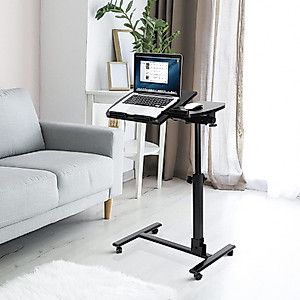 ZENY Mobile Laptop Stand Overbed Table Rolling Desk Cart Adjustable Sit-Stand Laptop Computer Desk Bedside Standing Desk, Height Adjutable 24'' to 35''