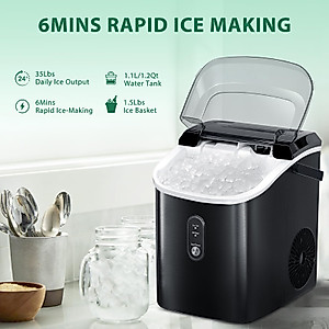 Xbeauty Nugget Ice Maker Countertop Up to 35lbs of Ice a Day with Self-Cleaning,Stainless Steel,Removable Ice Basket&Scoop
