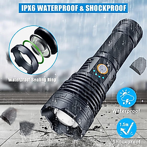 Alifa LED Flashlight Rechargeable High Lumens, 120000 Lumens Super Bright Tactical Flashlights, Xhp70.2 Zoomable Waterproof Flash Light 5 Modes for Camping, Home, Outdoor, Emergencies