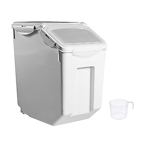 Zaop 30Lbs Airtight Rice Storage Container, Sealed Food Cereal Grain Bins with Scale Measuring Cup, Pet Food Bucket Tank, Gray, 0OHT05A8GMV8508112NCR1NJT, Large