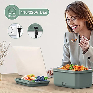 Vingud Electric Lunch Box 100W, 4 in 1 Heated Lunch Box for Adults, Portable Heating Lunch Box for Work/Car/Truck, with 1.8L Stainless Steel Container, 12V 24V 110V 220V, Green Grey