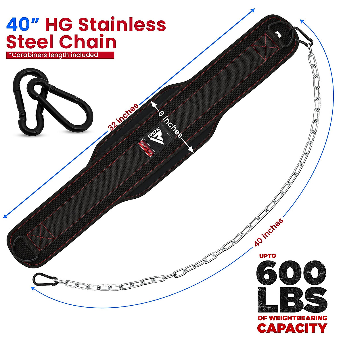 RDX Dip Belt for Weight Lifting, Heavy Duty 36 Inch Adjustable Steel Chain, Dipping Belt Chin Pull Ups Gym Training Bodybuilding Powerlifting Fitness Workout, 6” Padded Neoprene Back Support Men Women