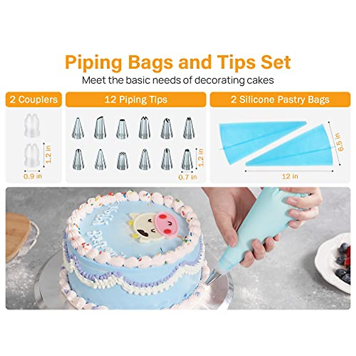 Kootek Aluminium Cake Decorating Turntable, 12 Inch Rotating Cake Stand, 22pcs Baking Supplies Tools with Icing Spatula, Cake Leveler, 3 Icing Smoother, 12 Icing Piping Tips, 2 Pastry Bag