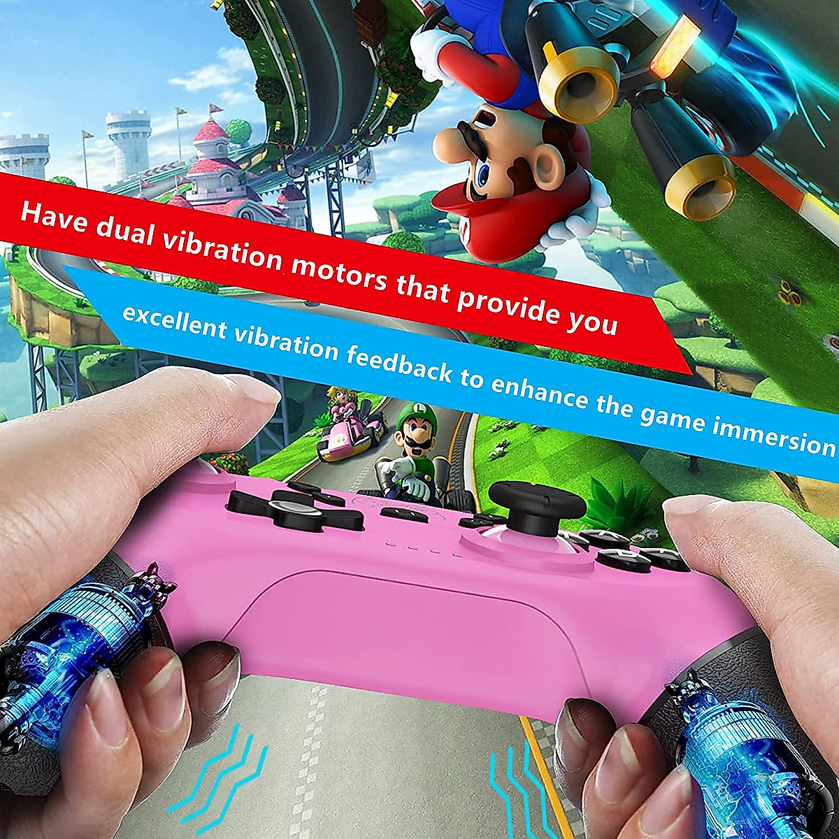 Rzzhgzq [2024 New Version] Wireless Controller for Switch/Switch Lite,Pink Switch Pro Controller Gamepad Joypad Remote with Gyro Axis, Turbo and Adjustable Dual Shock Wireless Controller for Girl