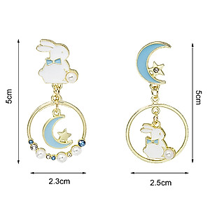 Bunny Earrings Kawaii Rabbit Jewelry Cute Earrings Aesthetic Hare Dangle Pearl Jewelry Earrings for Women Girls Christmas Easter Animal Gifts (Blue)