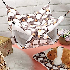 Boao 2 Pcs Guinea Pig Rat Hammock Hamster Hanging Hammock/ Accessories for Small Animals Chinchilla Parrot Sugar Glider Ferret (Purple, Coffee Color, Heart Pattern)