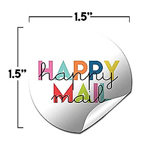 Rainbow & Cursive Lettering Happy Mail Thank You Customer Appreciation Sticker Labels for Small Businesses, 60 1.5" Circle Stickers by AmandaCreation, for Envelopes, Postcards, Direct Mail, More!