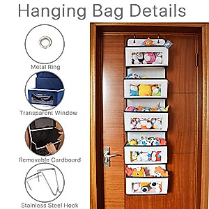 5-Shelf Over Door Hanging Organizer Storage,5 Large Pockets with Clear Windows，2 Metal Rings for Large Hanging Weight for Nursery, Diapers, Closet,Room,Dorm(White)