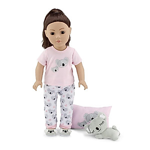 Emily Rose 18 Inch Doll Clothes & Accessories PJ Pajamas Outfit | Koala 18" Doll Pajama Gift Set with Doll Slippers, Pet Koala Toy and Doll Pillow Accessory!