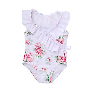 Baby Girl Swimsuit Infant Bathing Suits One Piece Swimwear Sleeveless Bikini Tankini Set Stirpe Bathing Suits for Girls 3-6 Months White