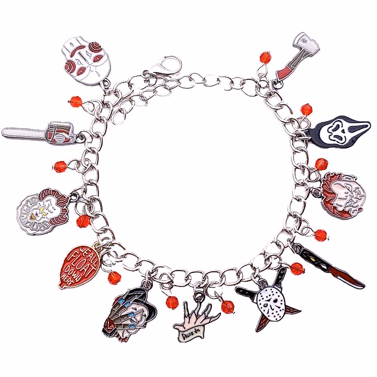 Blingsoul Classic Horror Movie Charm Bracelet For Women - Chaki Merchandise Halloween Jewelry for Women Men | [J100029] Jasun Vorhes | Red/Silver