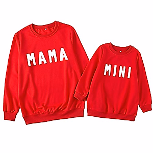 Autumn Winter Family Matching Outfits Mom and Daughter Long Sleeve Sweater Pullover Top (Red,Kid 12-18 Months)