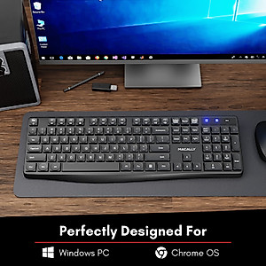 Macally Wireless Keyboard - 2.4G Ergonomic Full-Size Computer Keyboard Wireless with Numeric Keypad and 13 Shortcut Keys - External Keyboard for Laptop, Windows Desktop PC, or Chromebook with USB Port