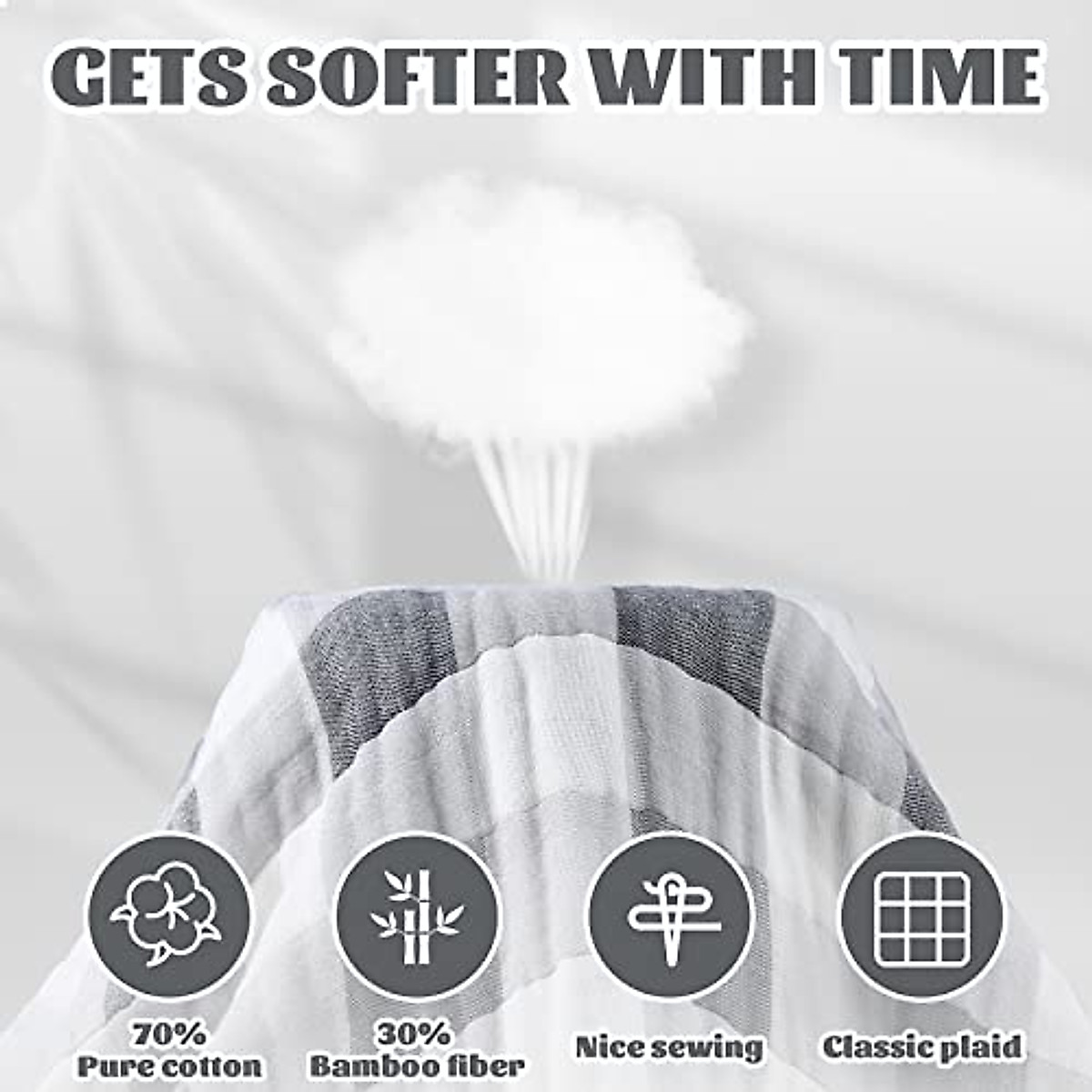 Baby Muslin Blankets Neutral Cotton Receiving Swaddle Blanket, Large Baby Quilts for Girls Boys. Also for Newborn Nursing Cover, Baby Bath Towels, Toddler Blanket for Crib (Grey,White)