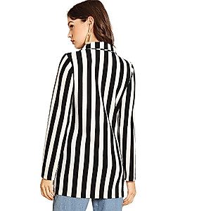 Floerns Women's Casual Work Office Open Front Striped Blazer Black White XL