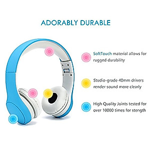 Anble Kids Headphones with Microphone Volume Limited Foldable Wired Headsets for Children - Blue