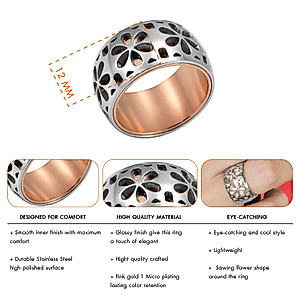 555Jewelry Edgy Stainless Steel Engraved Daisies Hawaiian Plumeria Flower Full Bloom Blooming Memorable Unisex Wedding Engagement Band Fashion Jewelry Accessory Ring, Pink Rose Gold Size 9