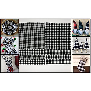 20 Pieces Christmas Gingham Fabric, Xmas Cotton Buffalo Plaids Color Red/Black White/Black Green/Black Squares for Sewing Quilting DIY Homemade Crafts 10 x 10 inches