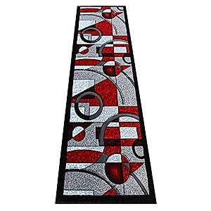 Masada Rugs, Sophia Collection Hand Carved Area Rug Modern Contemporary Red Grey White Black (2 Feet X 7 Feet 3 Inch) Runner