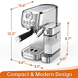 Cappuccino Machine and Espresso Machine, 20 Bar Stainless Steel Latte Maker for Home with Automatic Milk Frothing System, Valentines Day Gifts for Him/Her
