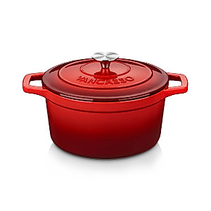 vancasso Enameled Cast Iron Dutch Oven, 4.5 Quart Enamel Dutch Oven Pot with Self Basting Lid, Non-stick Round Covered Casserole for Baking, Braiser, Stewing, Roasting,for All Heat Source