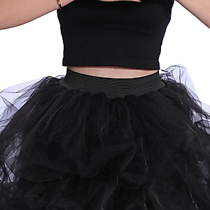 WDPL Women's Long Tulle Split Skirts Ruffles Prom Party Skirts Large Black