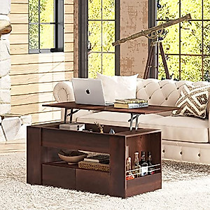 WLIVE Lift Top Coffee Table with Storage,Small Coffee Table with Drawers for Living Room,Hidden Compartment and Open Shelf,Central Table for Reception Room,Espresso