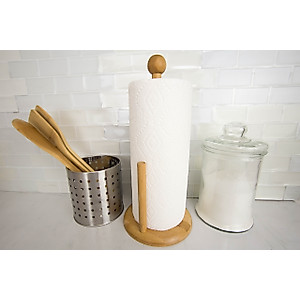 Home Basics Easy Tear Bamboo Dispenser Organizing Stand, Weighted Base, Beige Paper Towel Holder, Natural